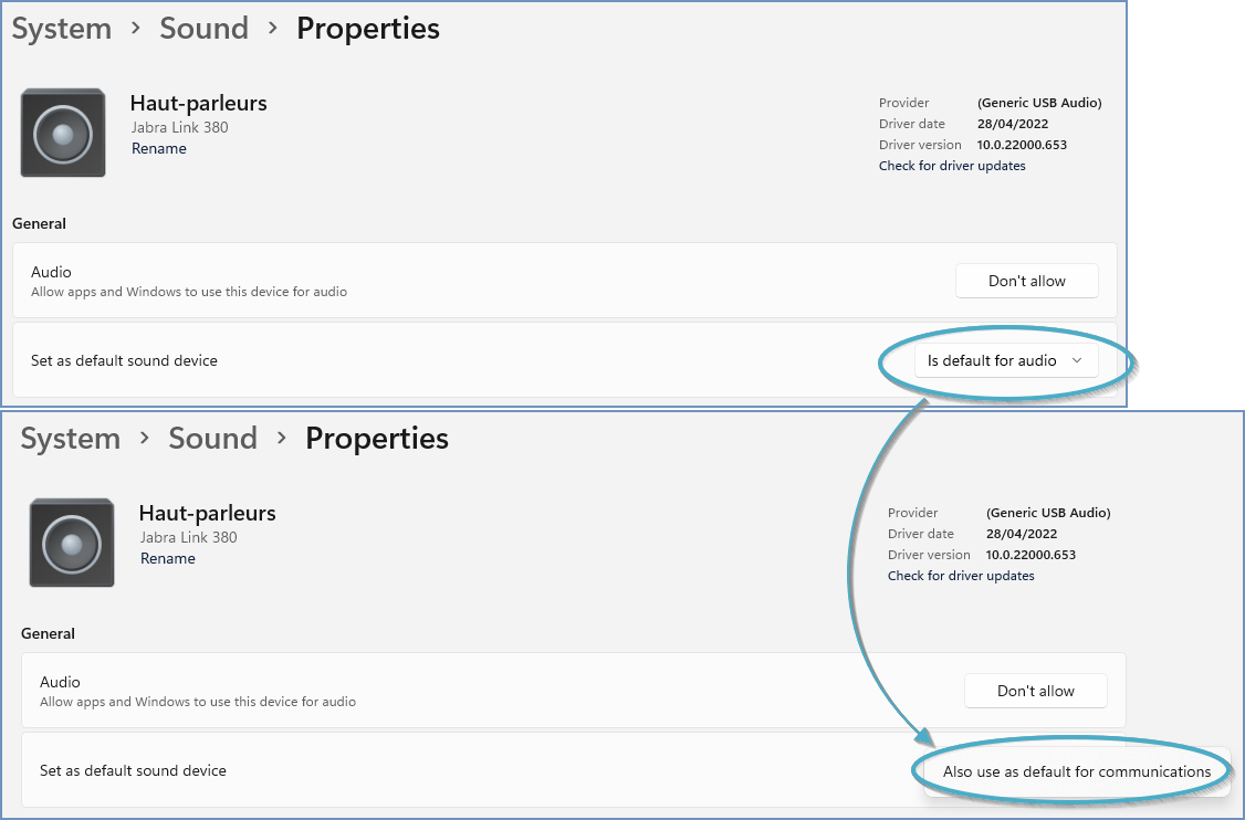 How to define the default audio and default for communications device ...