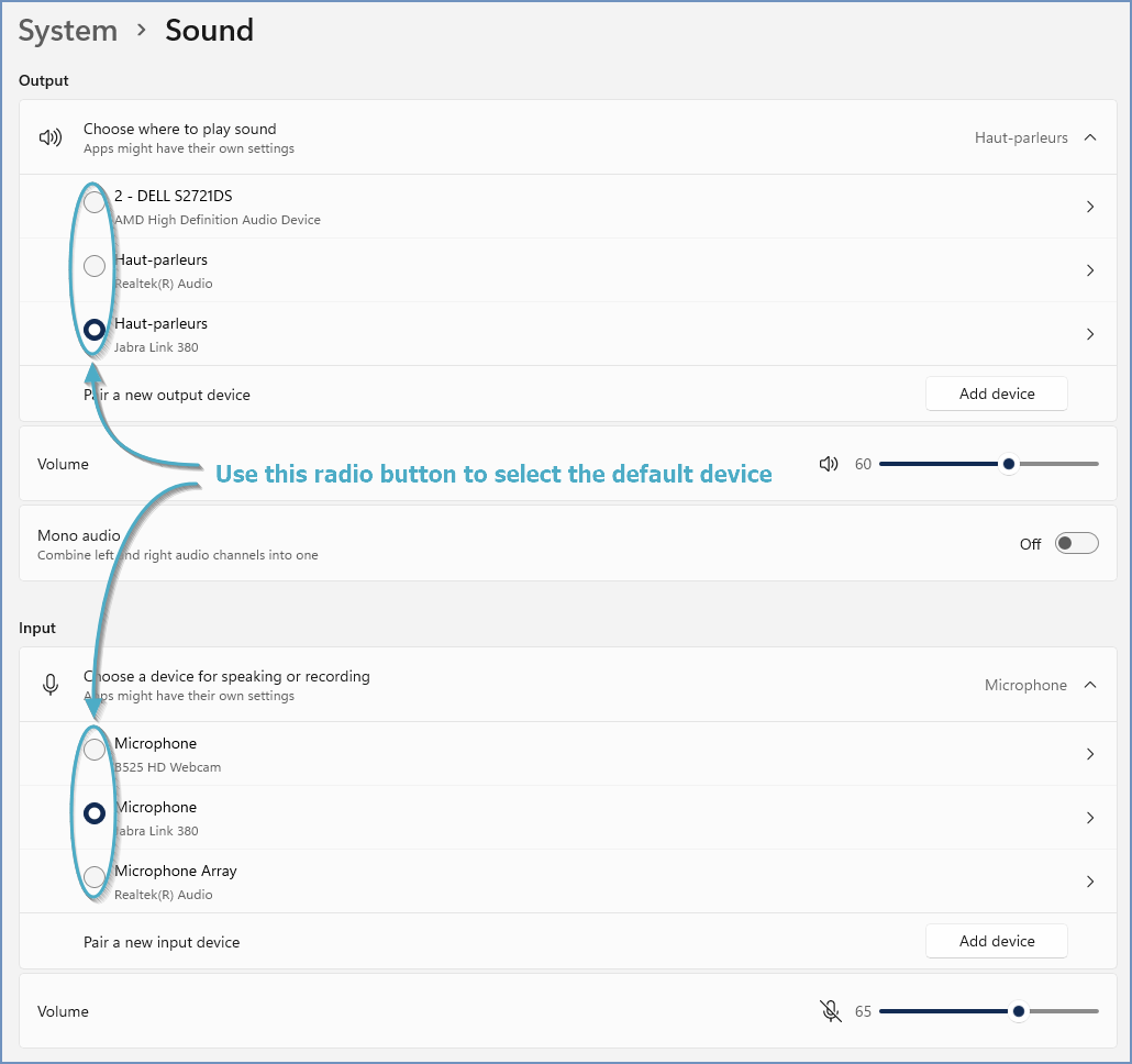 How to define the default audio and default for communications device ...