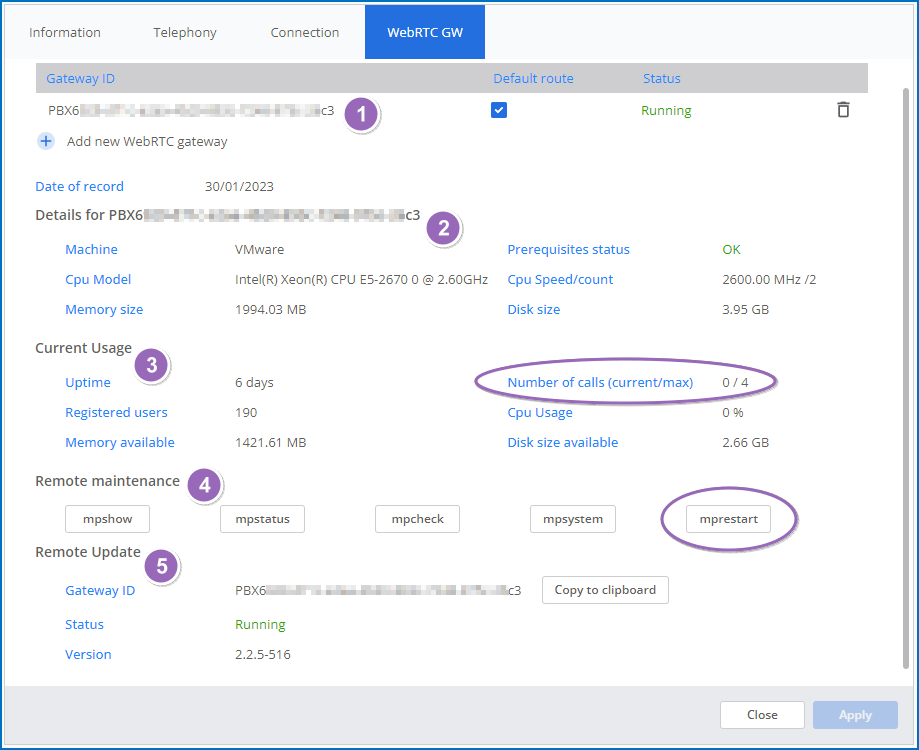 WebRTC Gateway Dashboard – Help