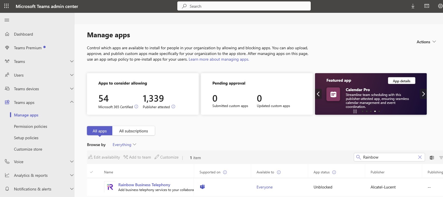 Manage Rainbow Business Telephony for Microsoft Teams – Help